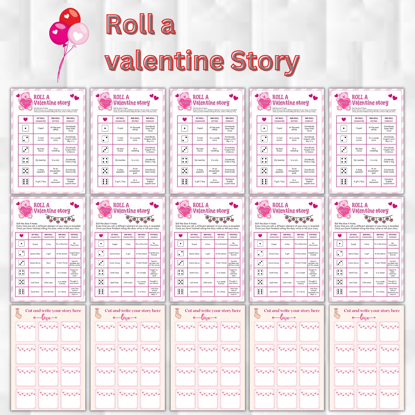 Printable Valentine Game | Valentine Roll a Story | Valentine Printable ...