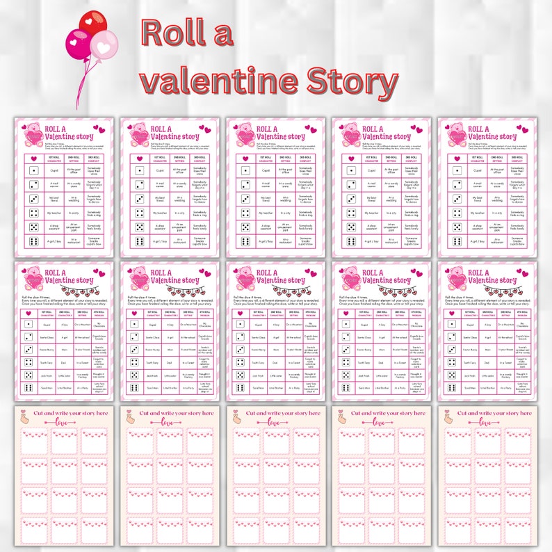 Printable Valentine Game | Valentine Roll a Story | Valentine Printable ...