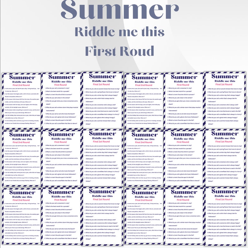 SUMMER RIDDLE ME Game | Summer Game for Adult | Activity | Printable ...