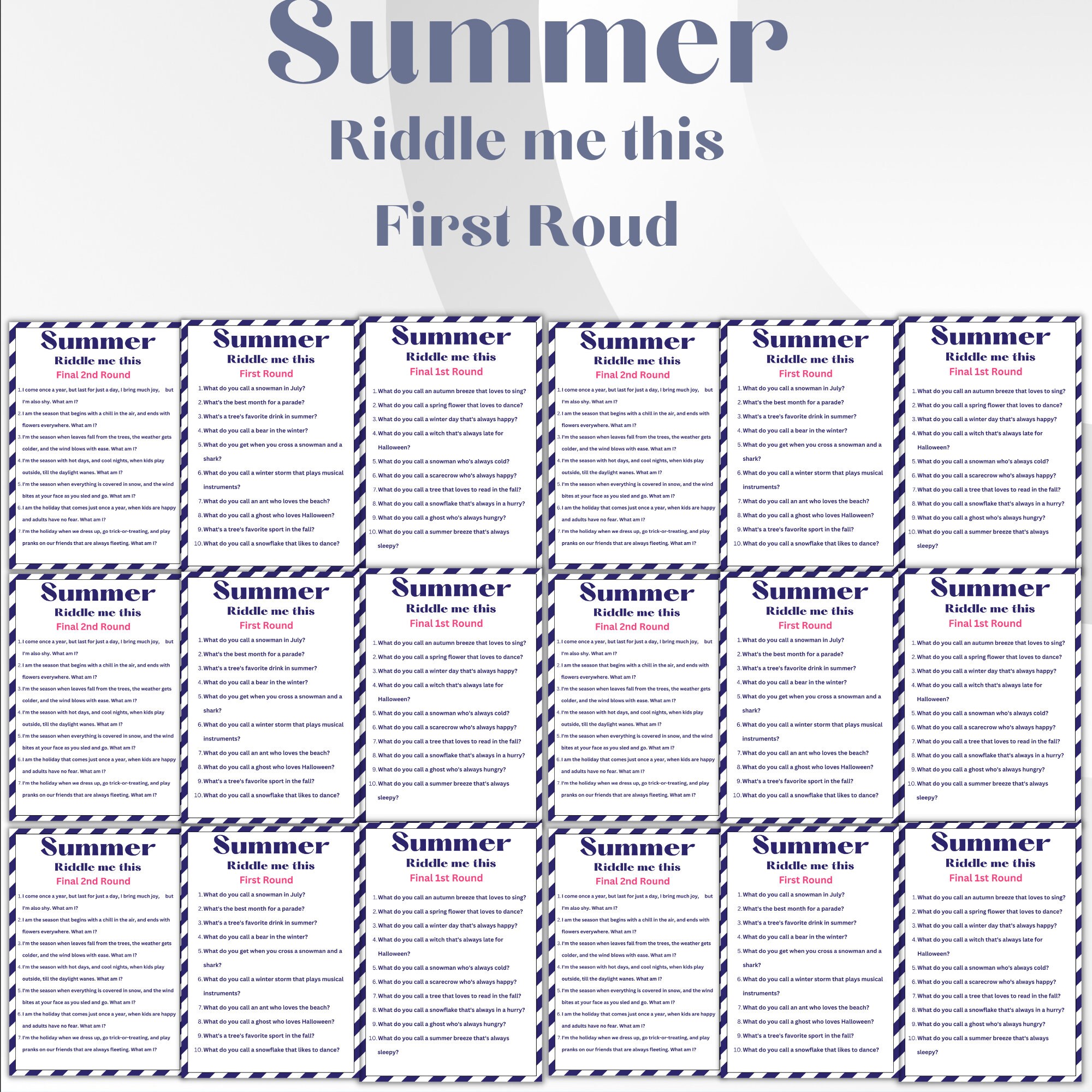 SUMMER RIDDLE ME Game | Summer Game for Adult | Activity | Printable ...