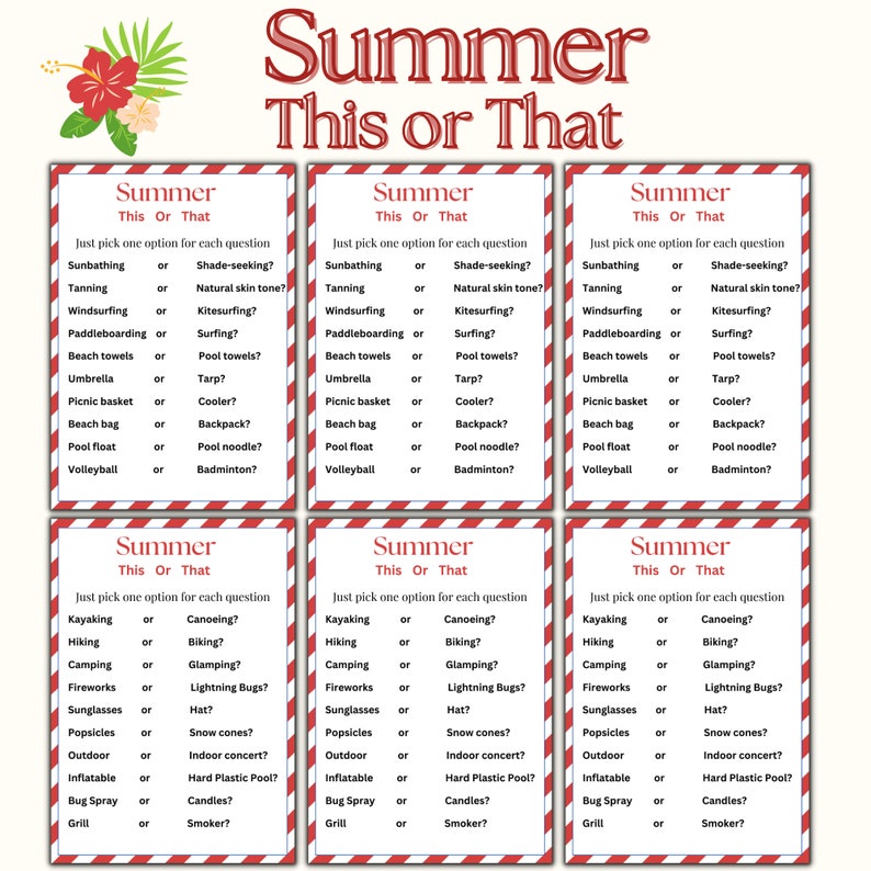 Summer This or That Game, Summer Game, Printable Summer Game, Instant ...