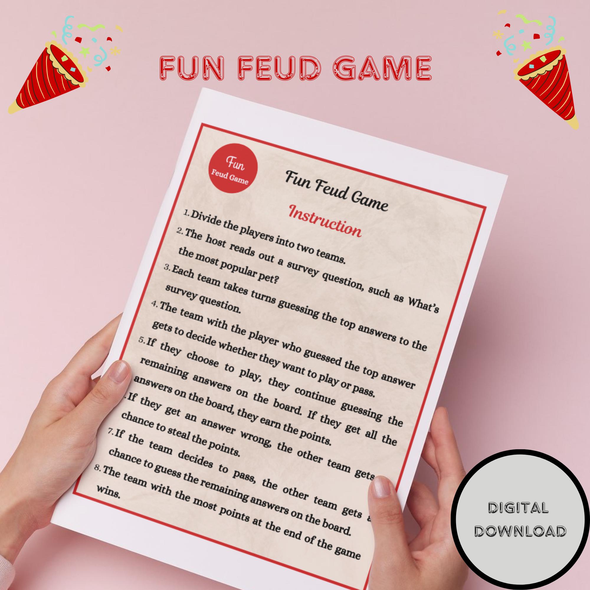 Printable Fun Feud Game | Family & Friends Party Game | Trivia Game ...