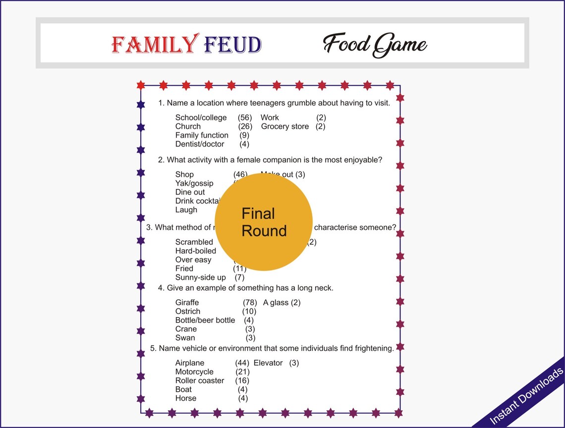 Fun Feud Game, Printable Family Game, Friendly Feud, Trivia Quiz ...