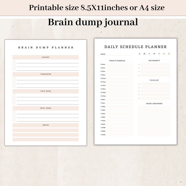 Printable Brain Dump Journal | Brain Dump Journal | A4, US Letter Printable Planner Inserts ...