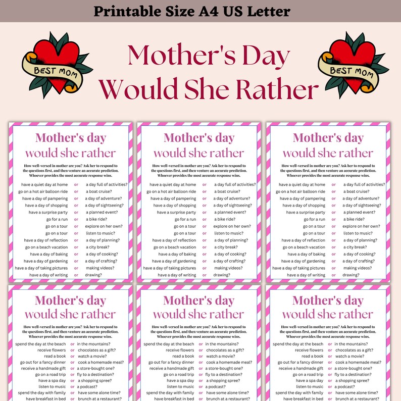 Mother's Day "would She Rather" Game - Fun and Entertaining Game for ...