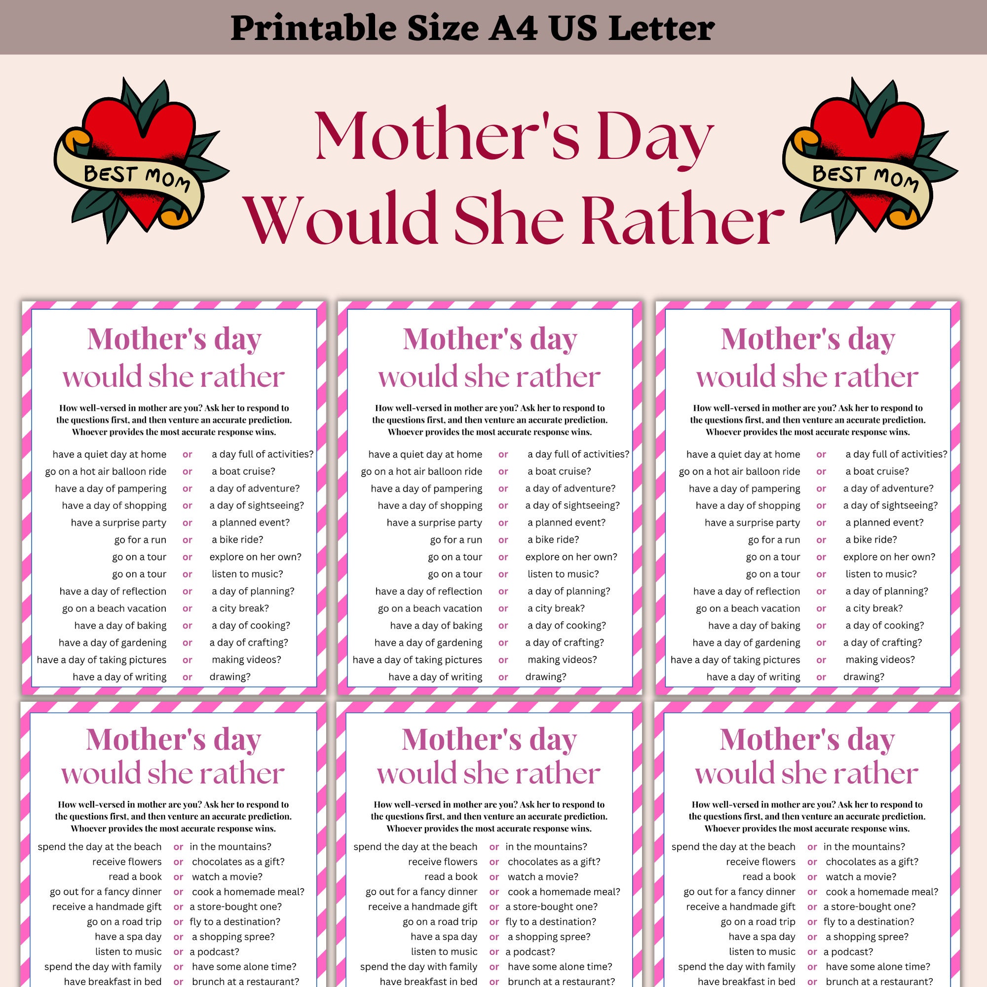 Mother's Day "would She Rather" Game - Fun and Entertaining Game for ...