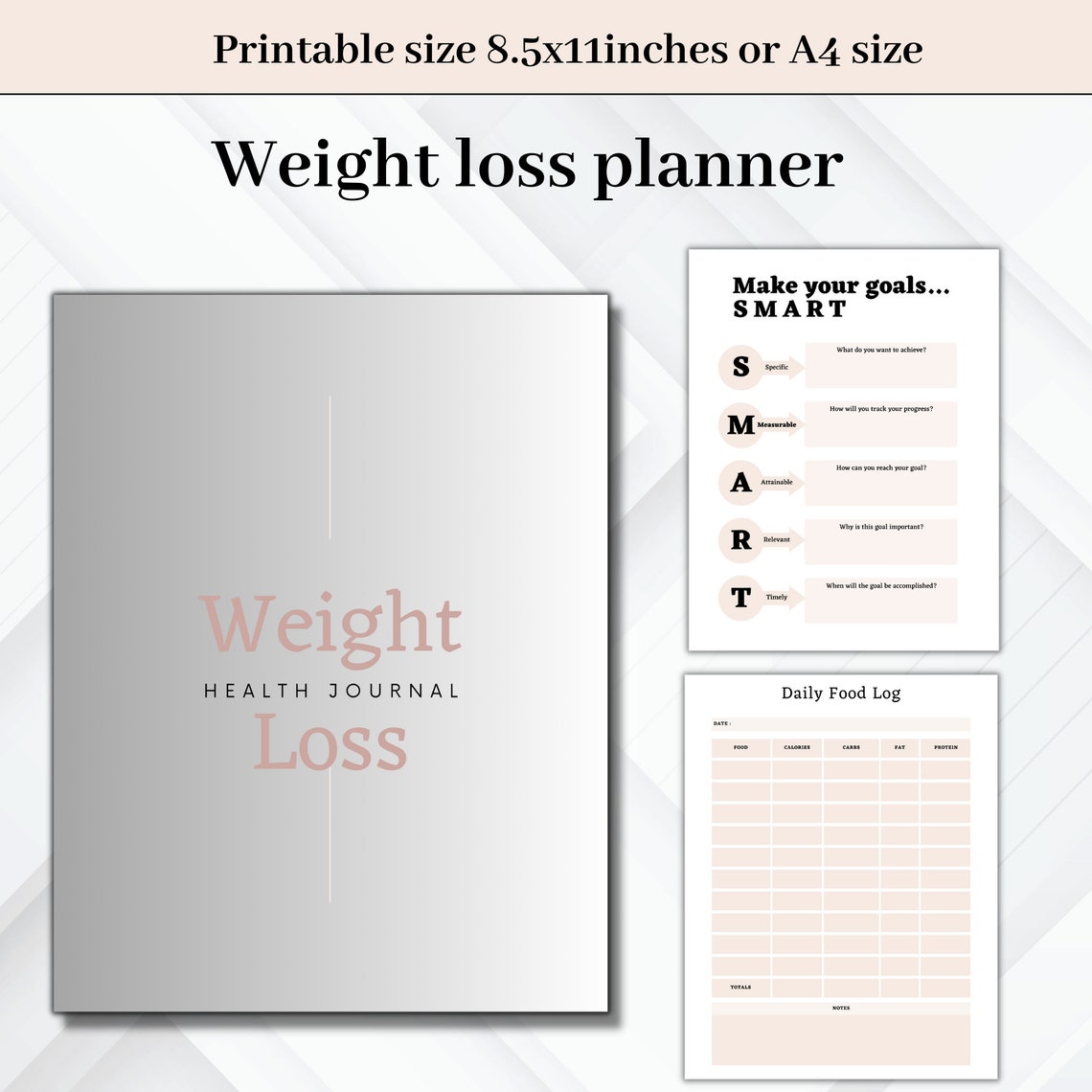 Weight Tracker Printable & Fillable Daily Weight Journal Weight Loss ...