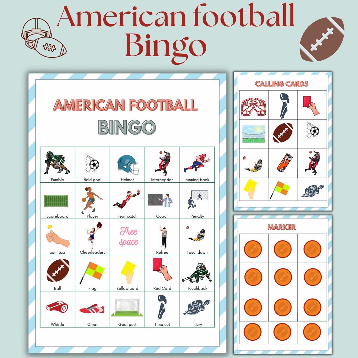 American Football Bingo, Superbowl Bingo, Football Game, Instant ...