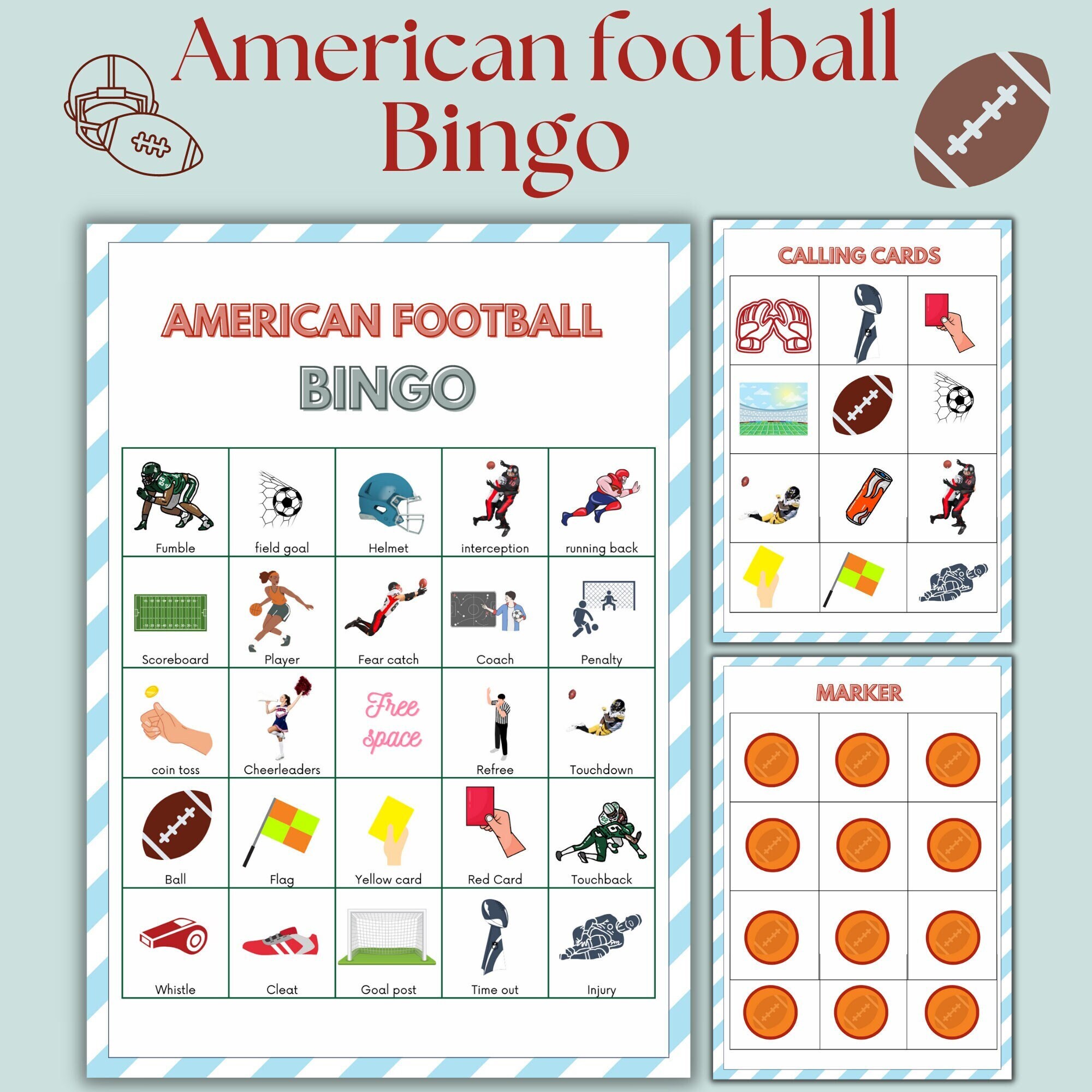 American Football Bingo, Superbowl Bingo, Football Game, Instant ...