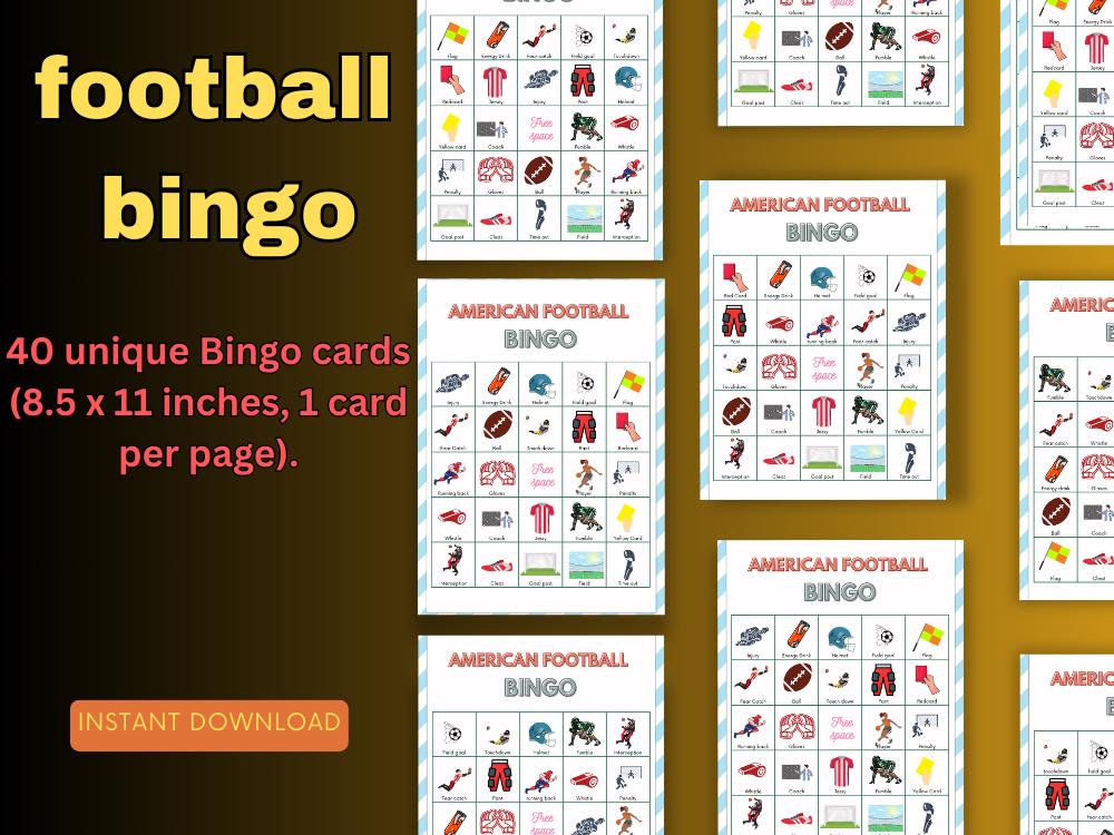 Football Bingo Game - Printable Party Activity for Game Day - Tailgate ...
