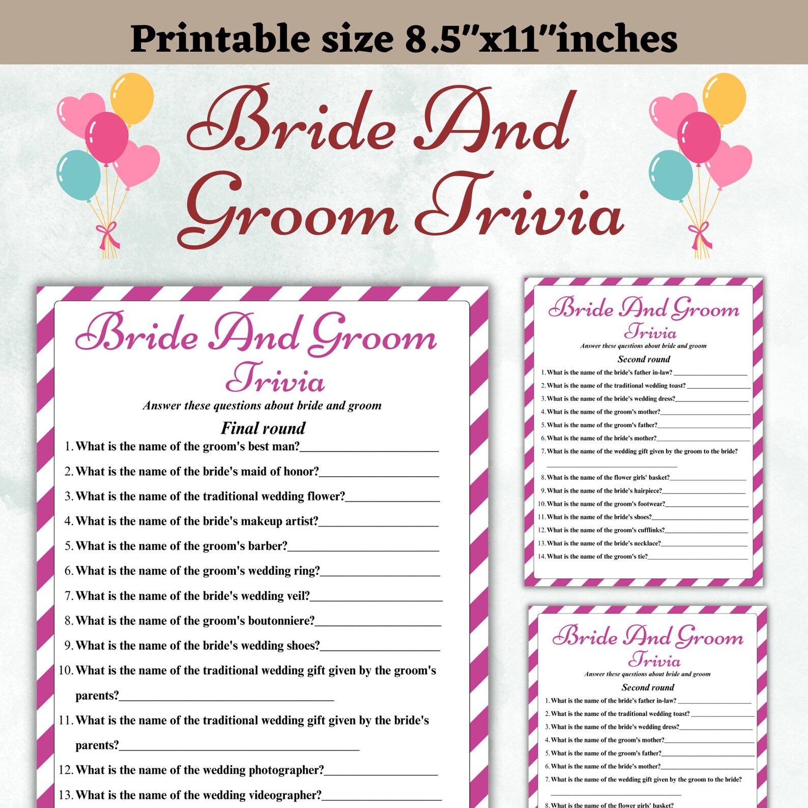 Bride and Groom Trivia | Bride and Groom Fun Game | Bridal Trivia ...