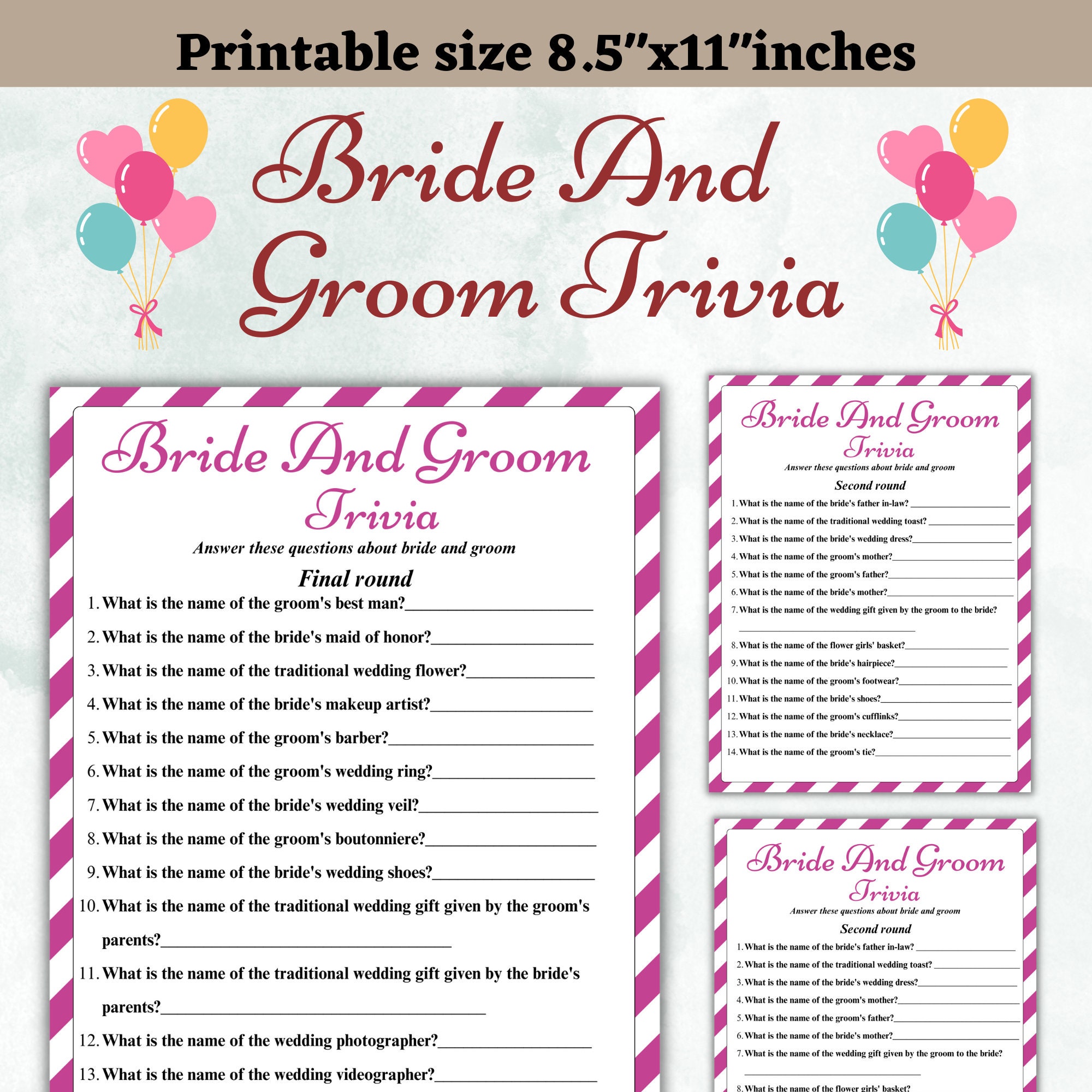 Bride and Groom Trivia | Bride and Groom Fun Game | Bridal Trivia ...