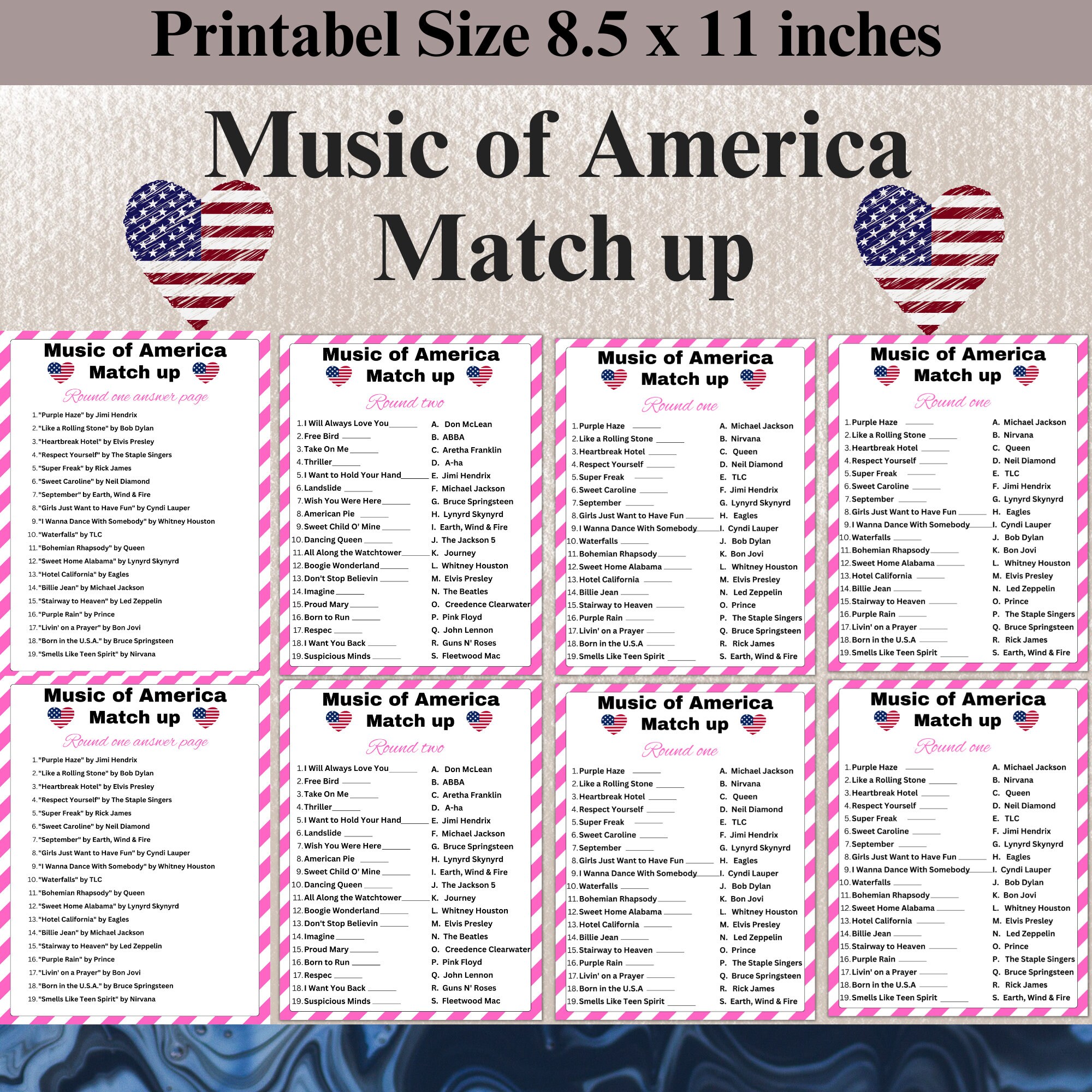 American Music Match Up, Printable American Music Match Up, American ...