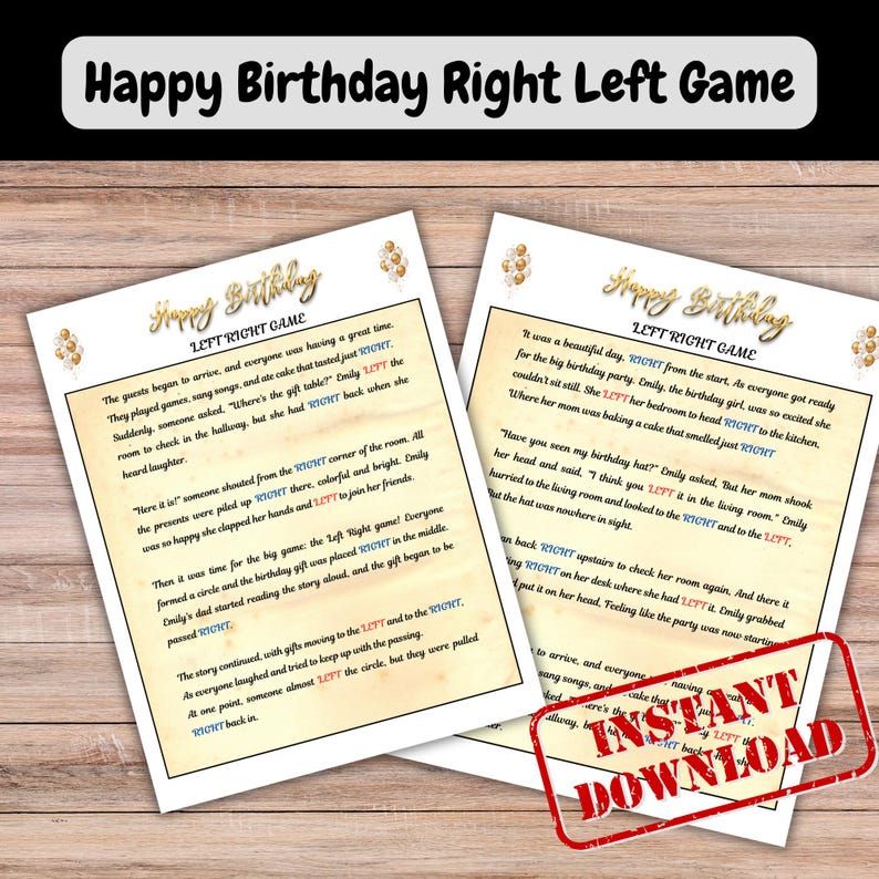 Birthday Left Right Game | Printable Party Activity (digital Download ...