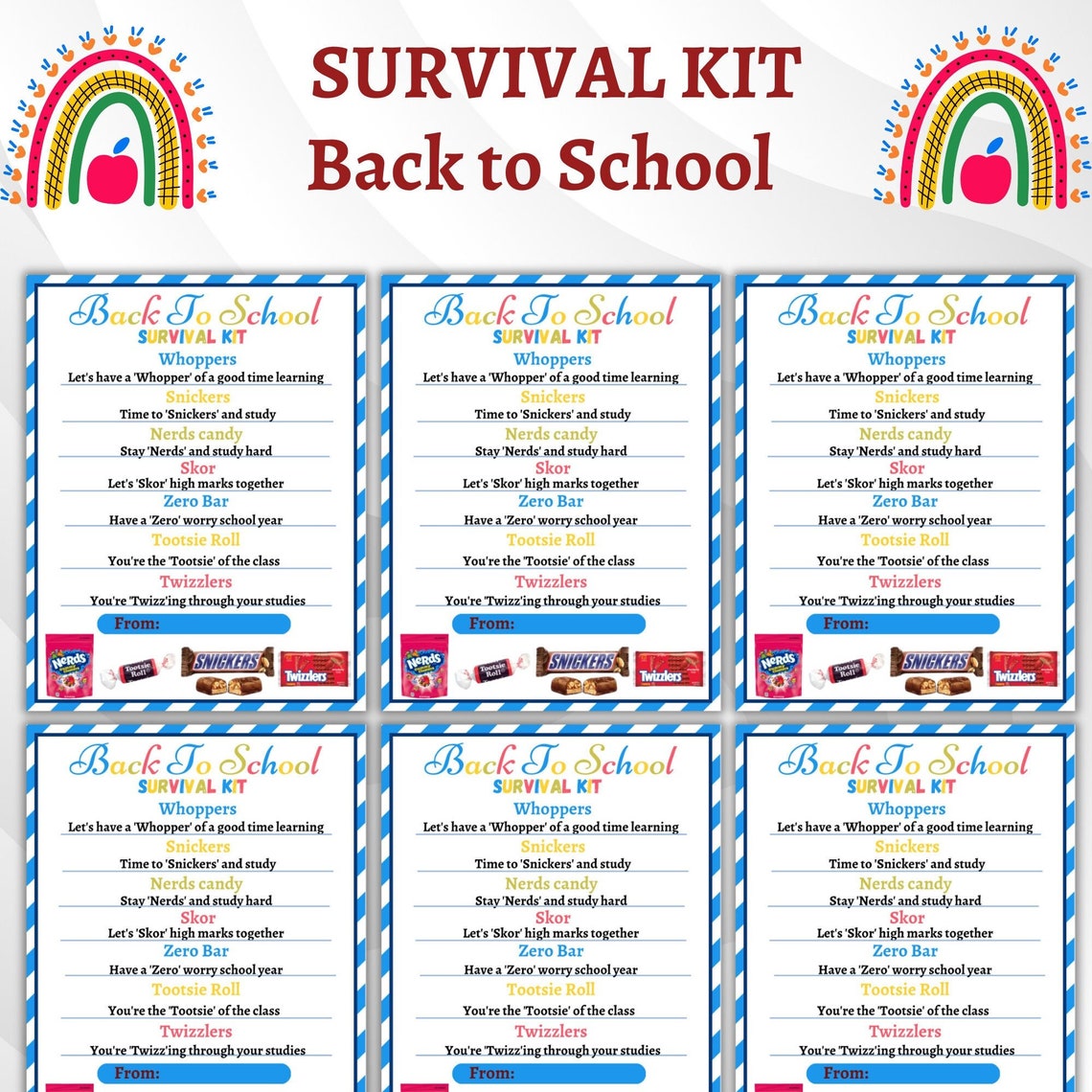 Back to School Survival Kit - Printable Teacher Gift Tag (digital ...