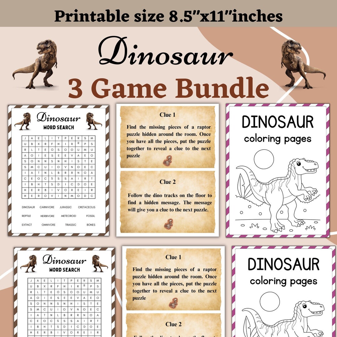 3 Ultimate Dinosaur Bundle, Dinosaur Word Search, Dinosaur Treasure ...