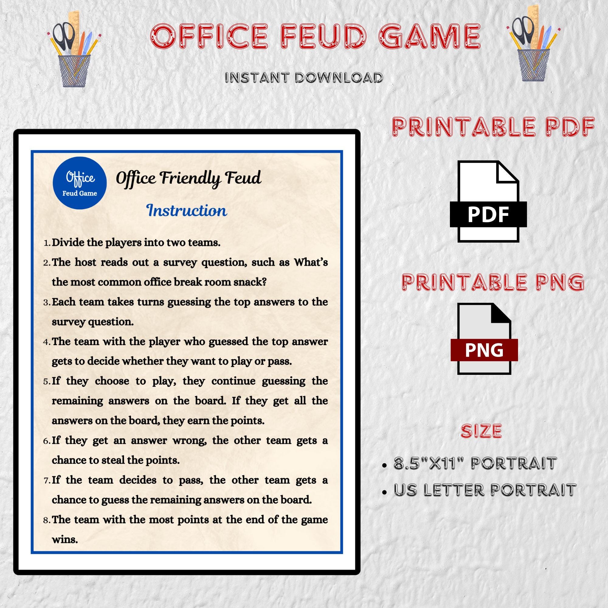 Printable Office Feud Game | Fun Team Building Activity | Workplace ...