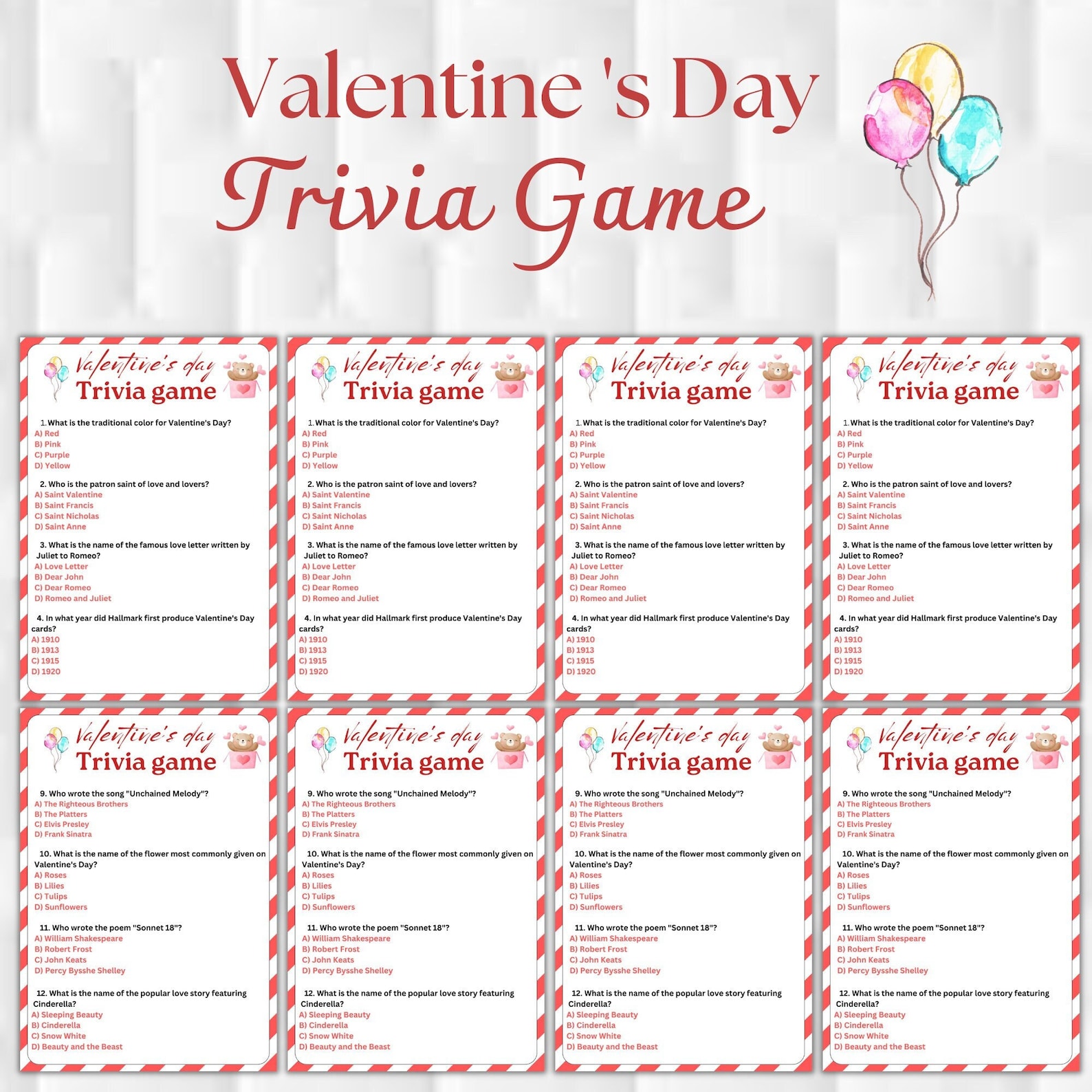 Valentine’s Day Trivia Game for Adults, Printable Valentine’s Day ...
