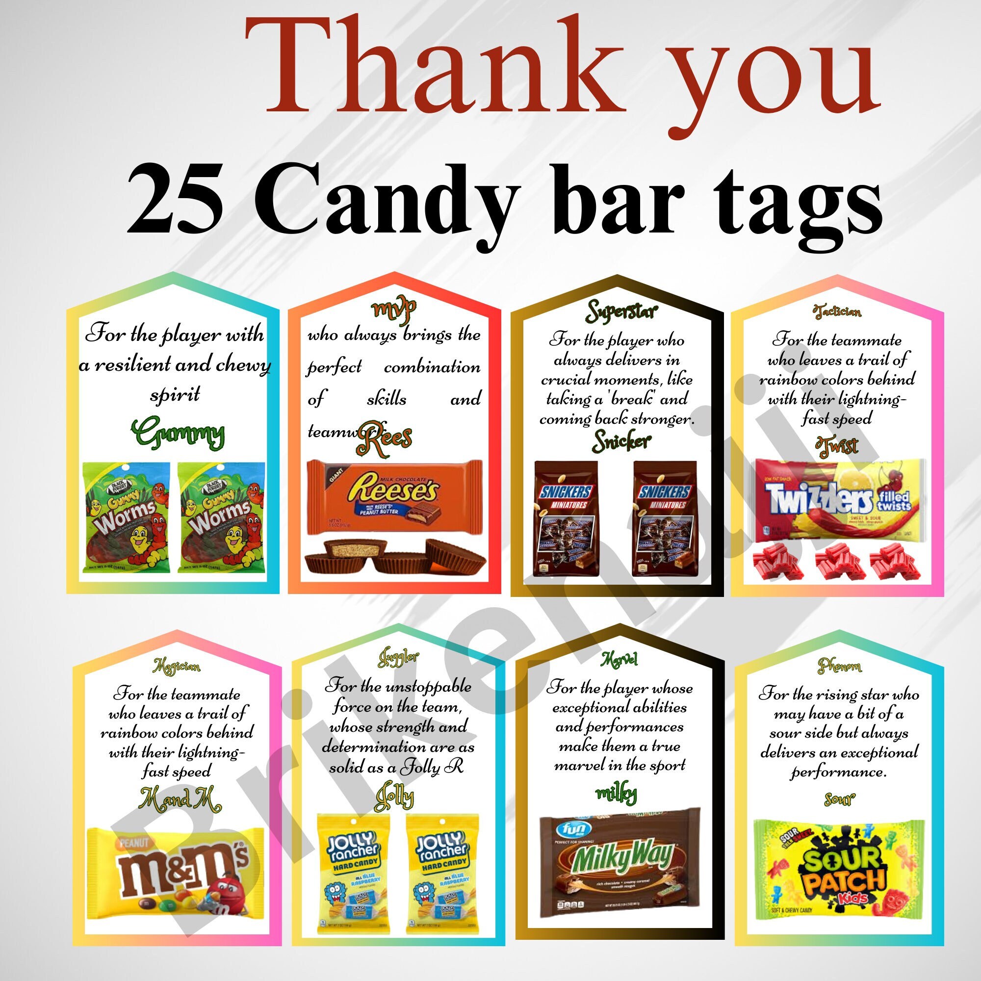 25 Thank You Candy Bar Tags, Gratitude in Every Bite Printable Thank ...