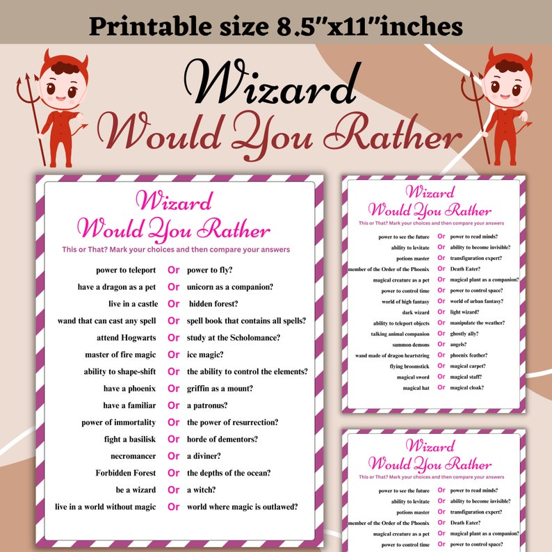Wizard Would You Rather, Magical Game for All Ages, Printable Wizard ...