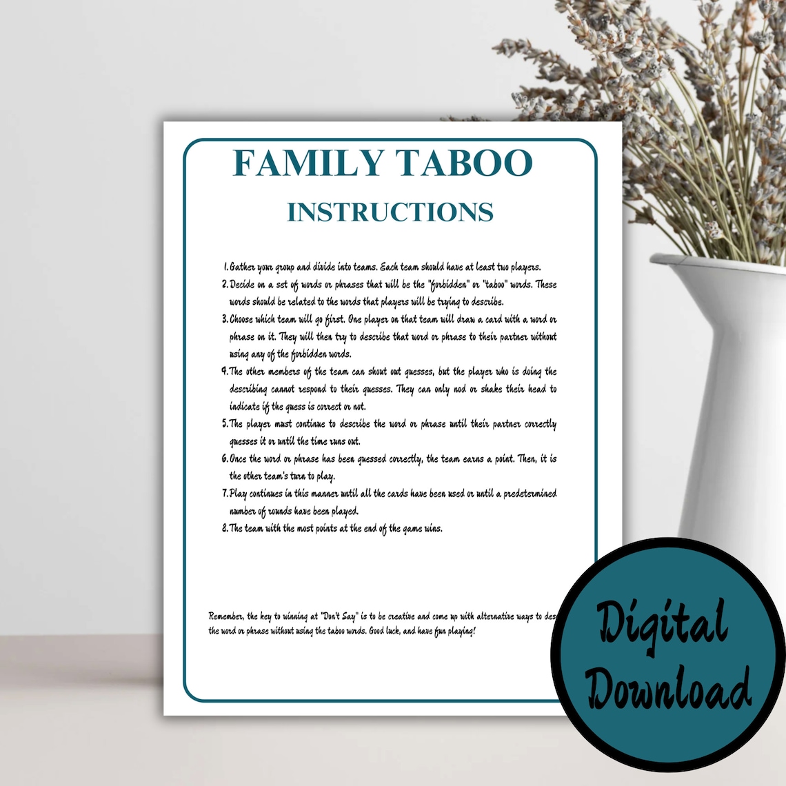 Ultimate Family Taboo Game, Family Taboo, Printable Printable Family ...