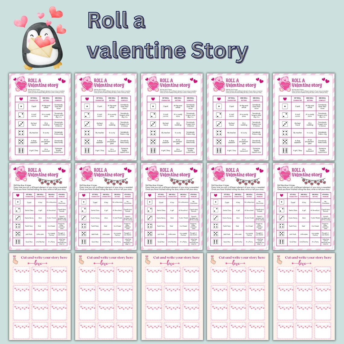 Printable Valentine Game | Valentine Roll a Story | Valentine Printable ...