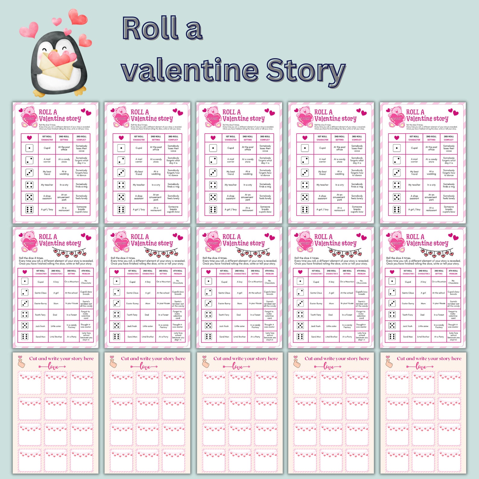 Printable Valentine Game | Valentine Roll a Story | Valentine Printable ...