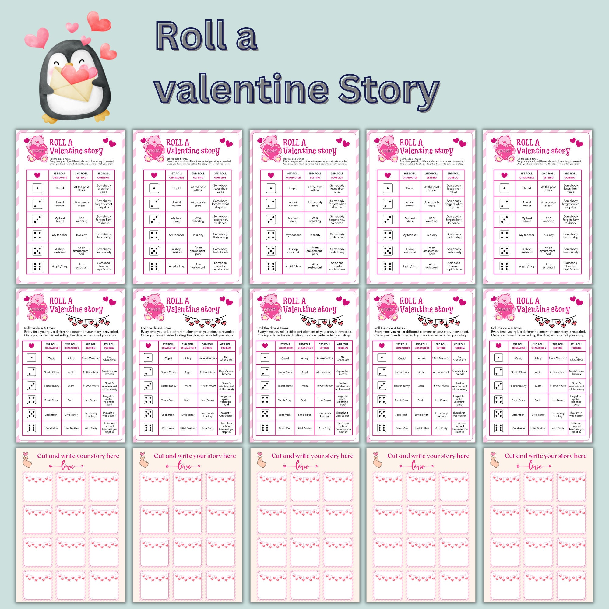 Printable Valentine Game | Valentine Roll a Story | Valentine Printable ...