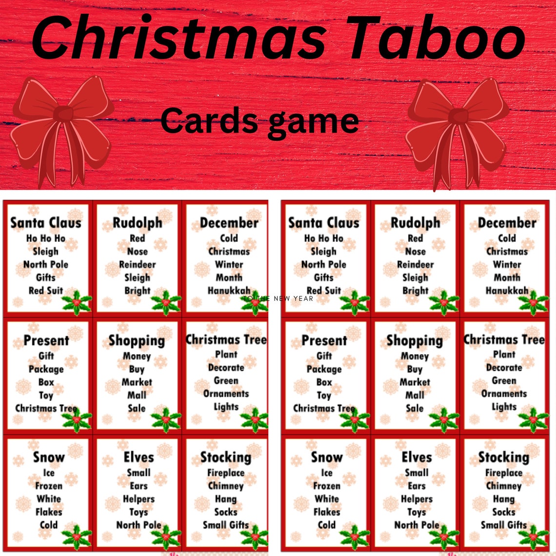 Christmas Taboo Game, Family Party Game, Printable Christmas Family ...