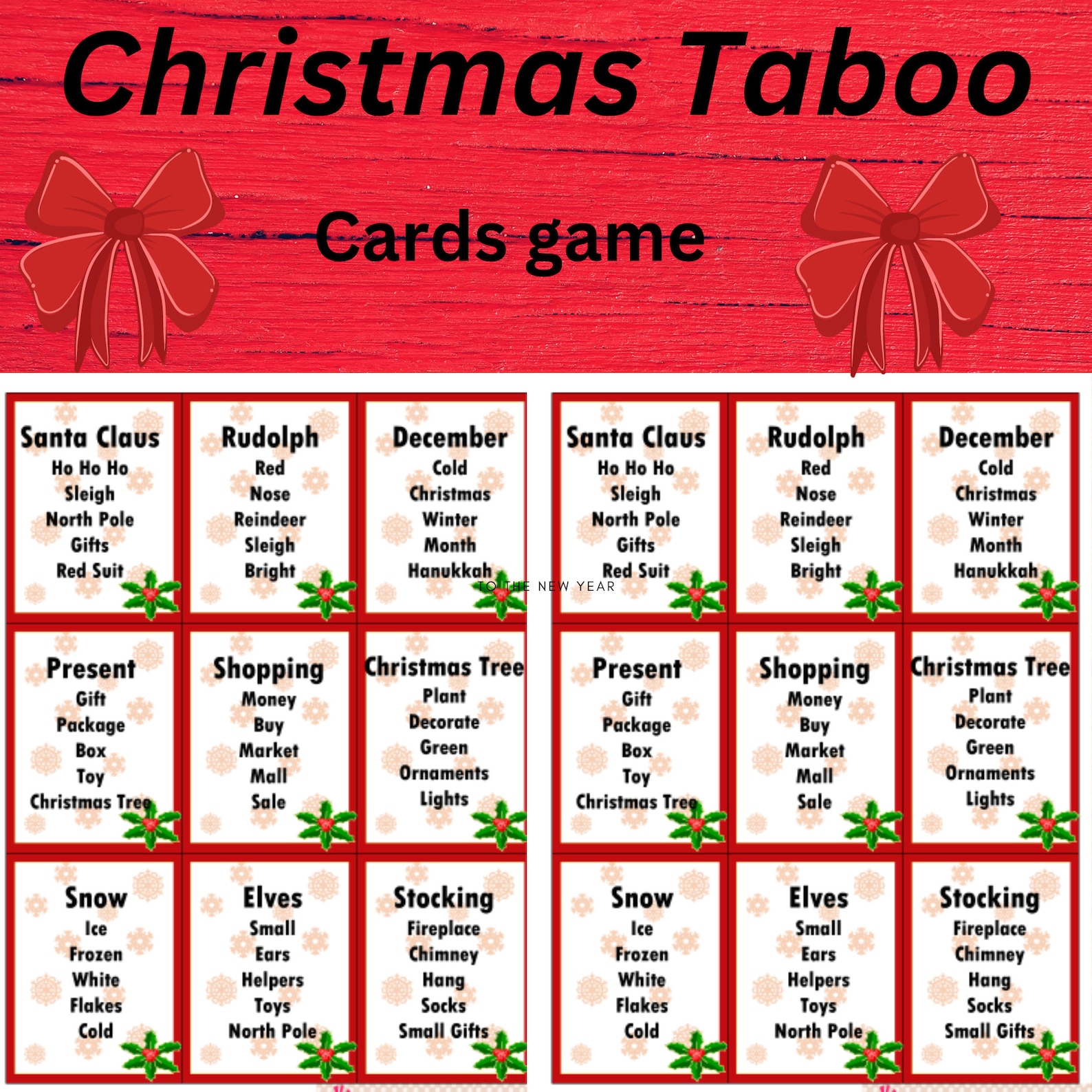 Christmas Taboo Game, Family Party Game, Printable Christmas Family ...