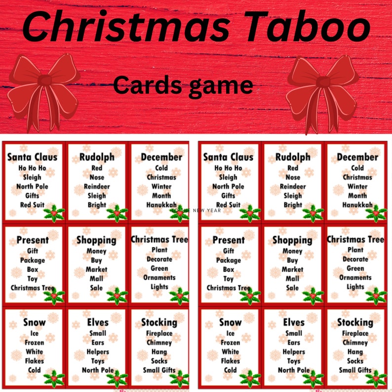 Christmas Taboo Game, Family Party Game, Printable Christmas Family ...