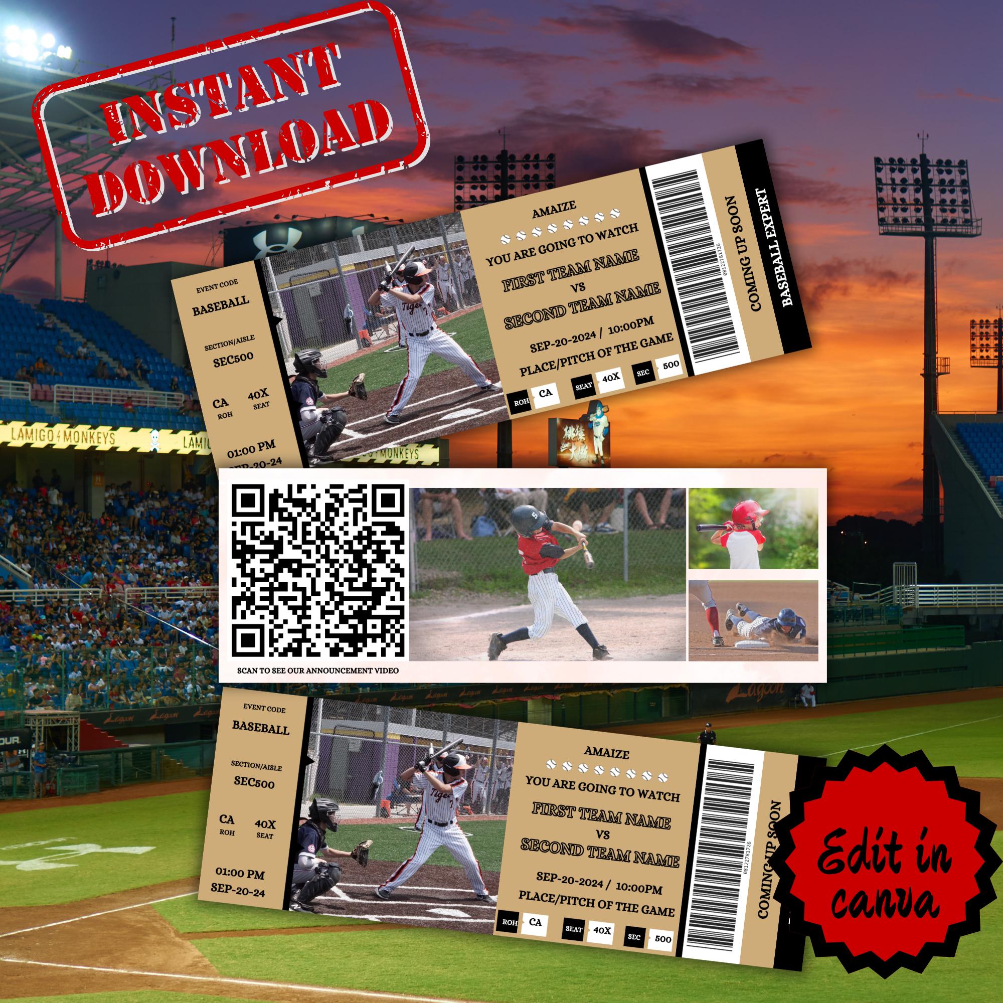 Editable Baseball Ticket Invitation | Personalized Sports Event Ticket ...