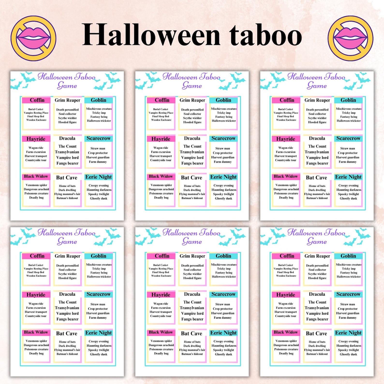 Halloween Taboo Game Printable | Fun Halloween Party Game | Taboo Game ...