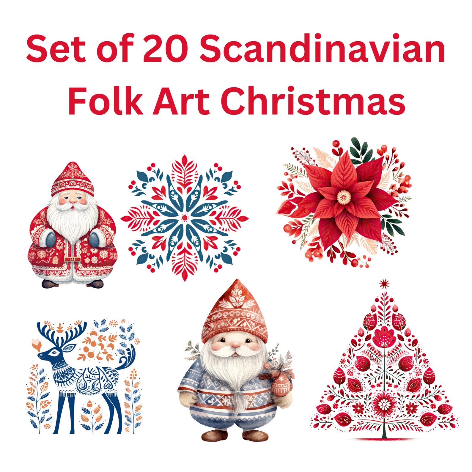 Scandinavian Christmas Clipart Set, Folk Art Nordic Prints (digital ...