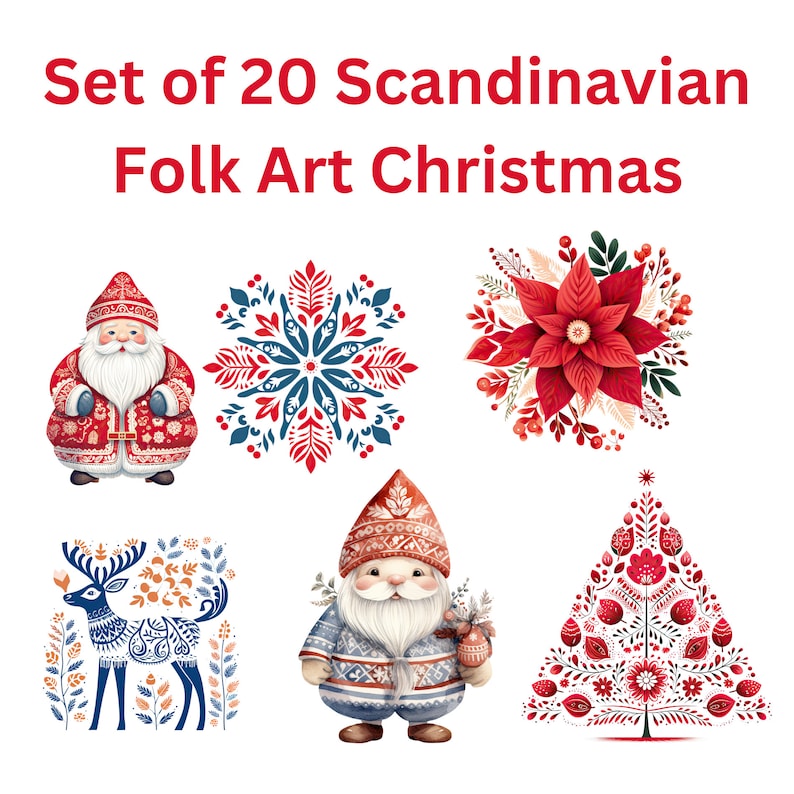 Scandinavian Folk Art Christmas Printable Clipart Set of 20, Nordic ...