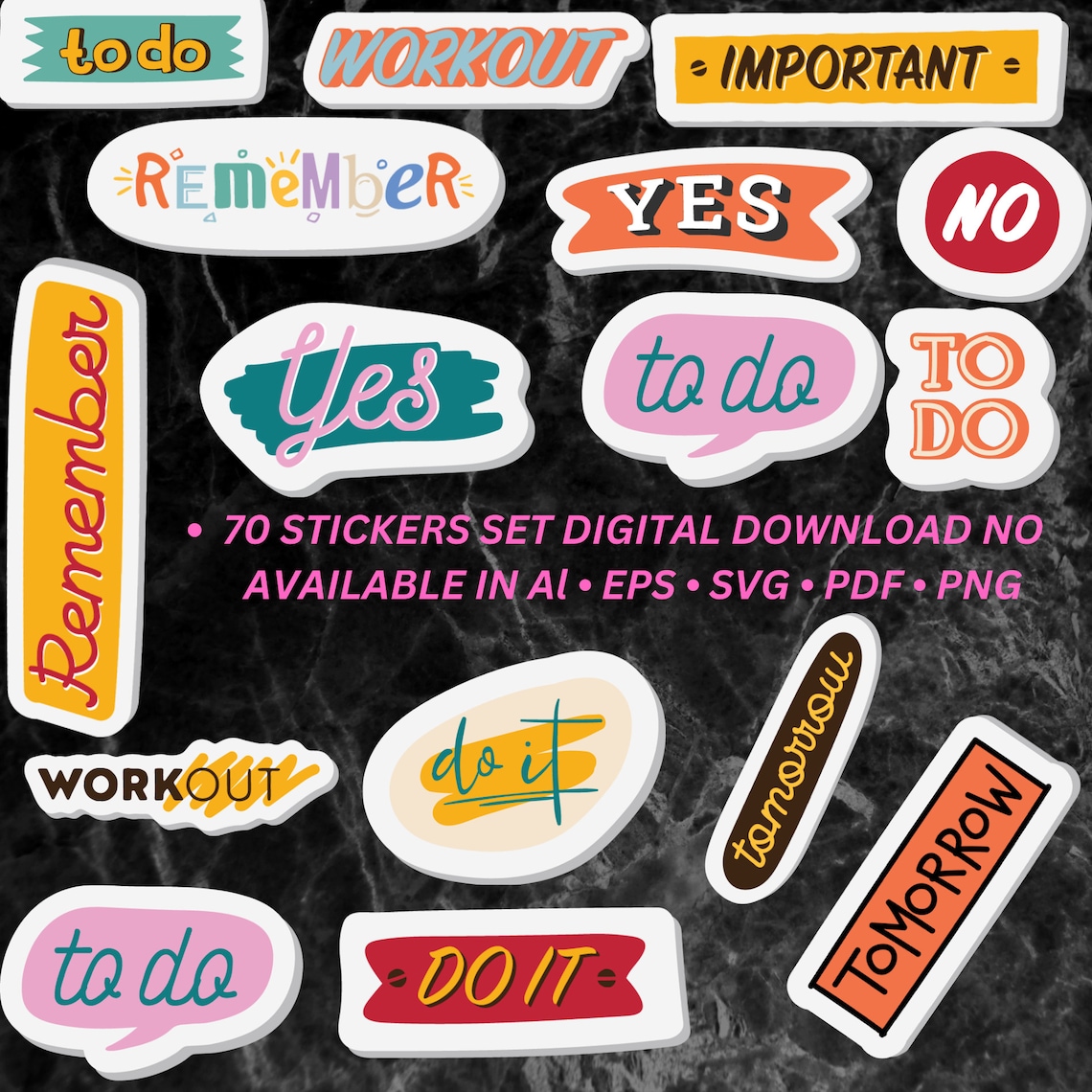 A Set of 70 Planner Stickers / Printable Sticker / Planner Sticker Set ...