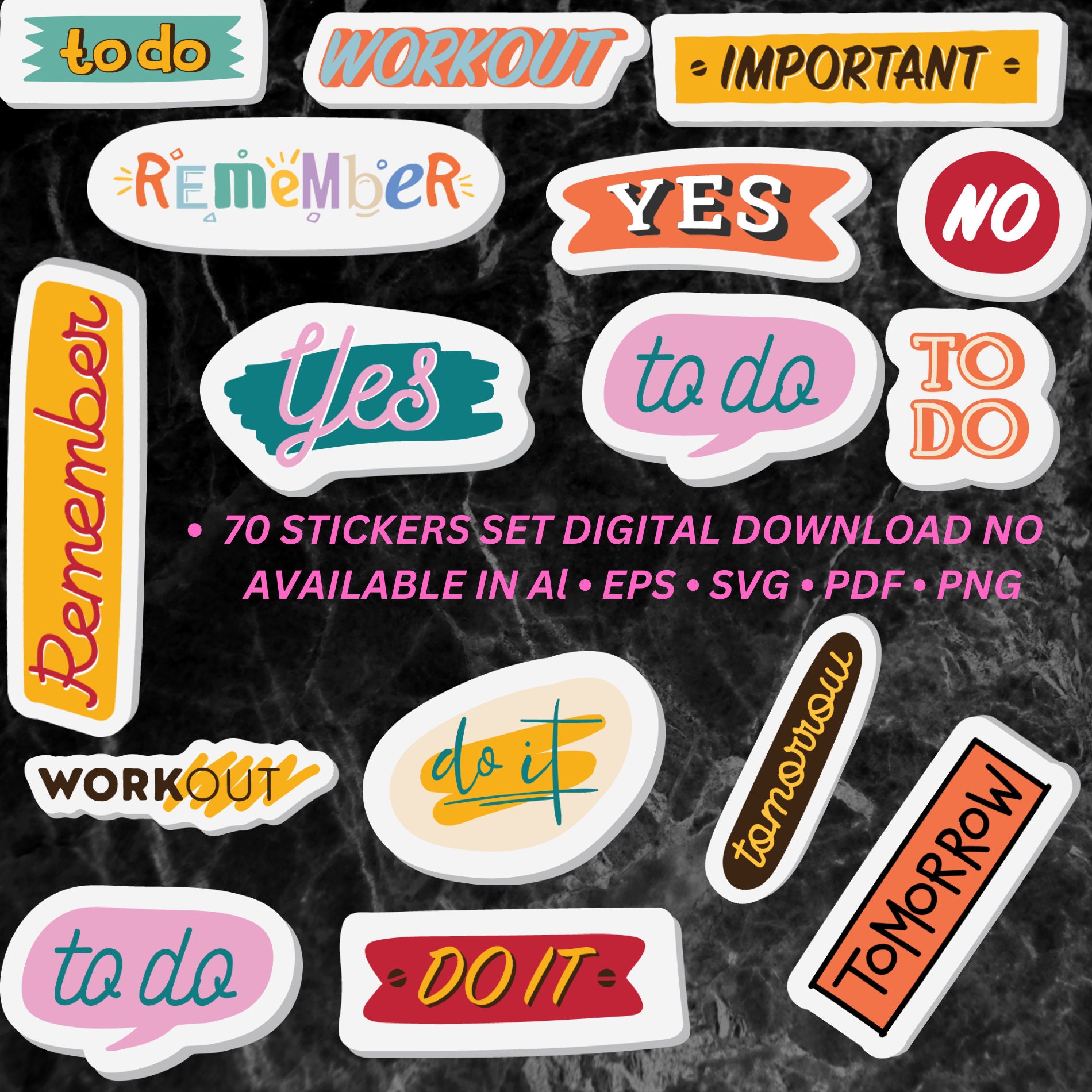 A Set of 70 Planner Stickers / Printable Sticker / Planner Sticker Set ...