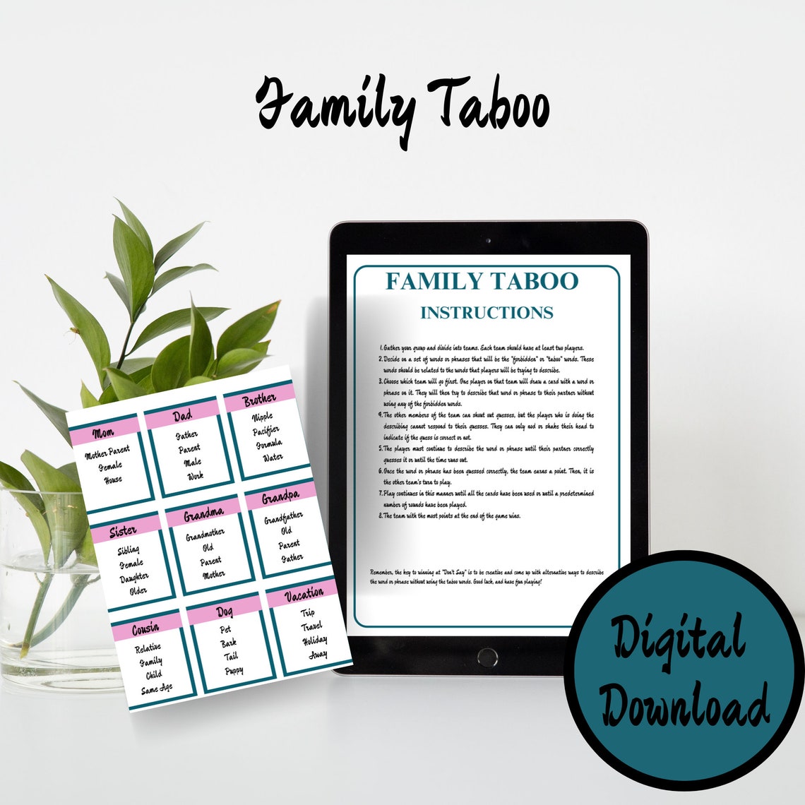 Ultimate Family Taboo Game, Family Taboo, Printable Printable Family ...