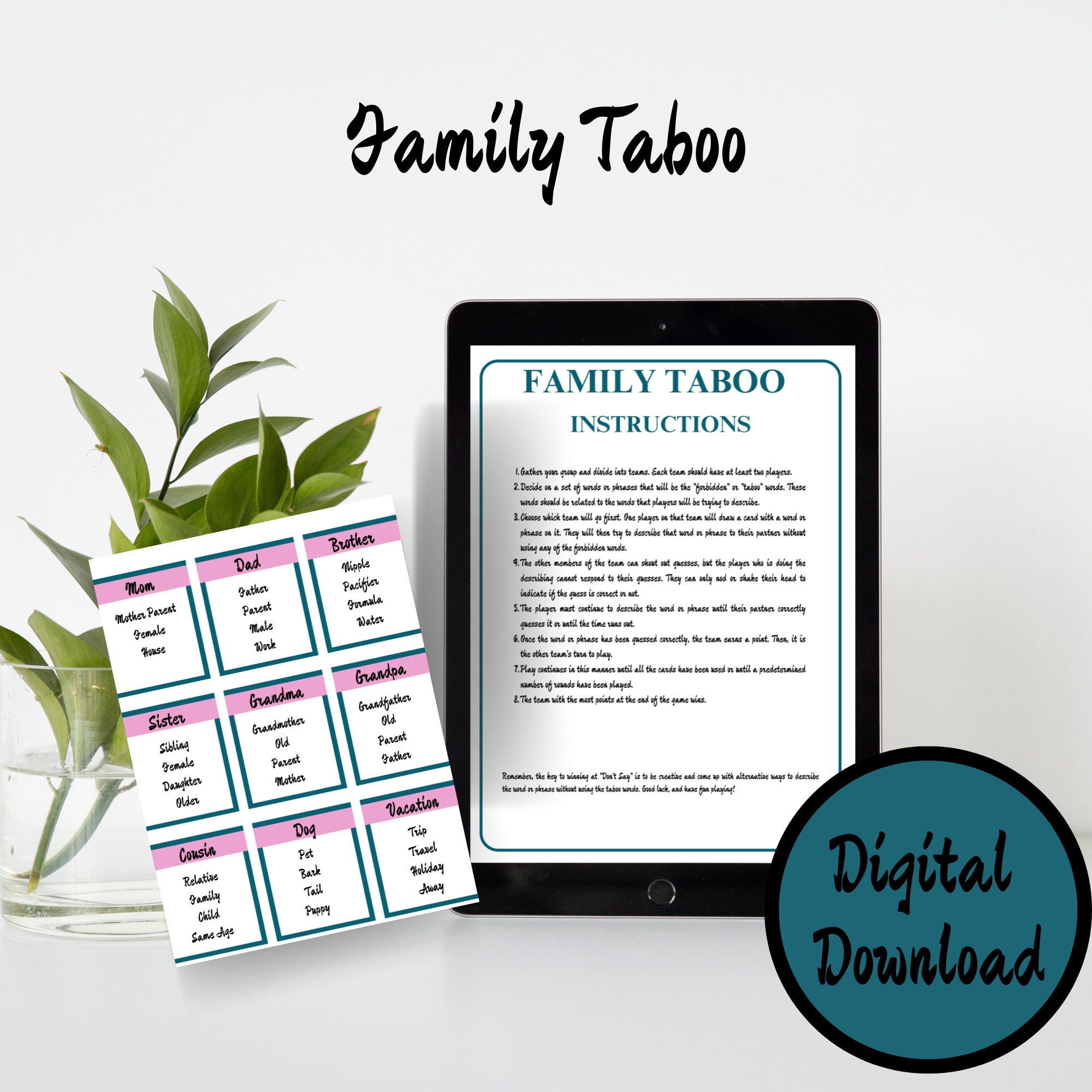 Ultimate Family Taboo Game, Family Taboo, Printable Printable Family ...