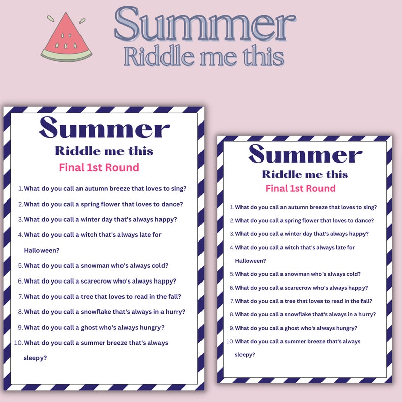 SUMMER RIDDLE ME Game | Summer Game for Adult | Activity | Printable ...