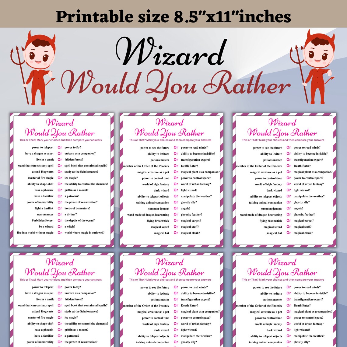 Wizard Would You Rather, Magical Game for All Ages, Printable Wizard ...