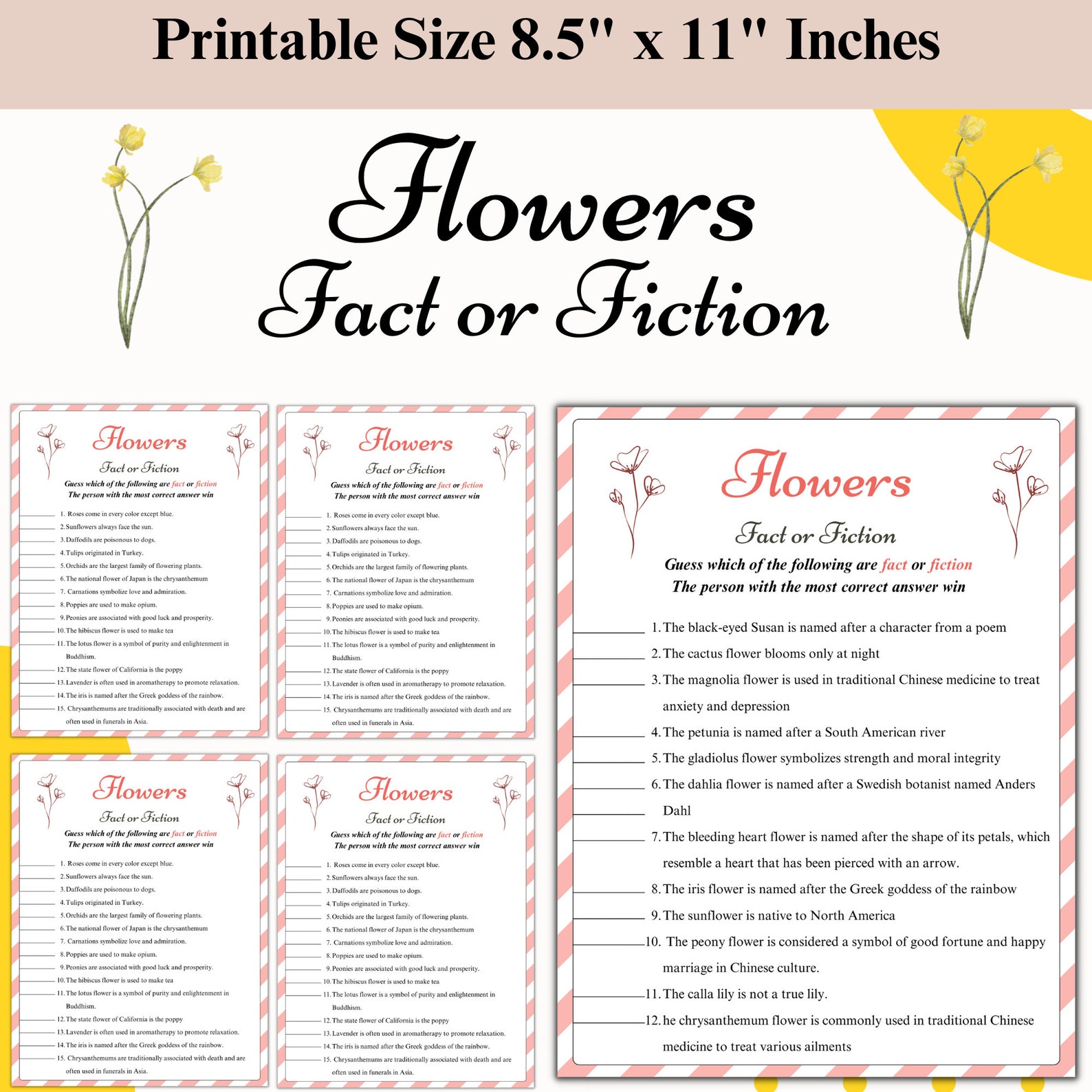 Spring Flower Fact or Fiction, Printable Fact or Fiction, Spring Game ...