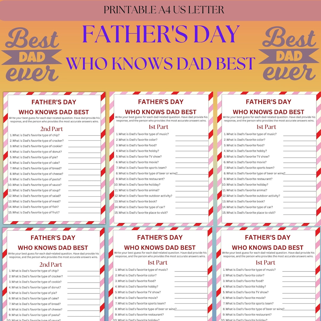 Who Knows Dad Best: the Ultimate Father's Day Game Father's Day Game ...