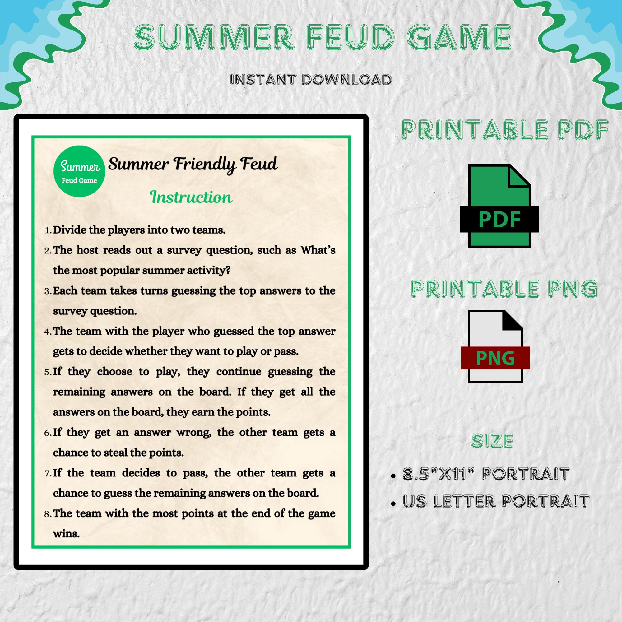 Printable Summer Feud Game | Fun Summer Party Trivia | BBQ & Beach Game ...