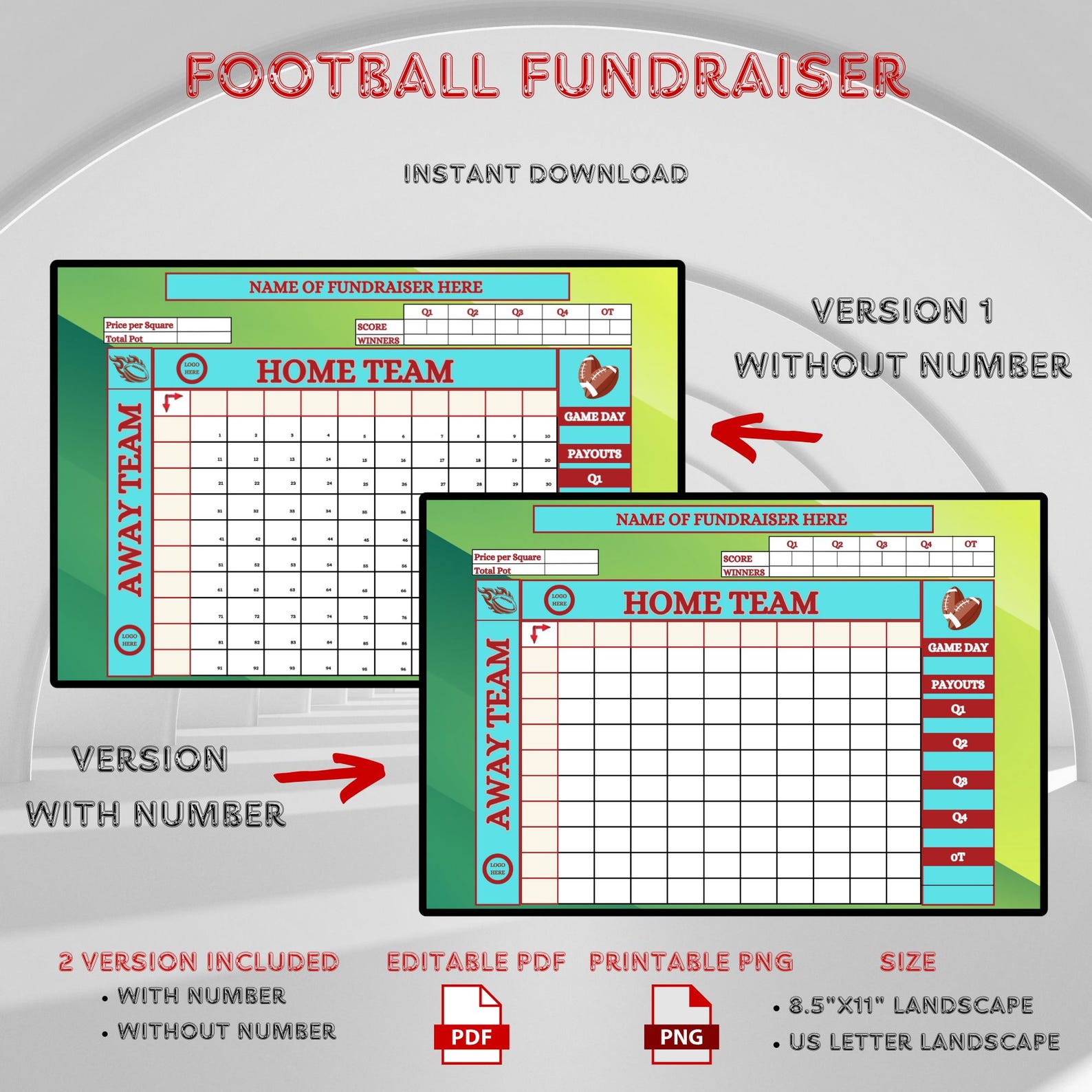 Editable Football Fundraiser Squares Template | Customizable ...