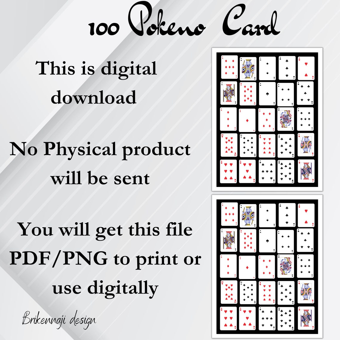 Printable Pokeno Card Game |100 Poker Keno Cards Set 1-4 Colors ...