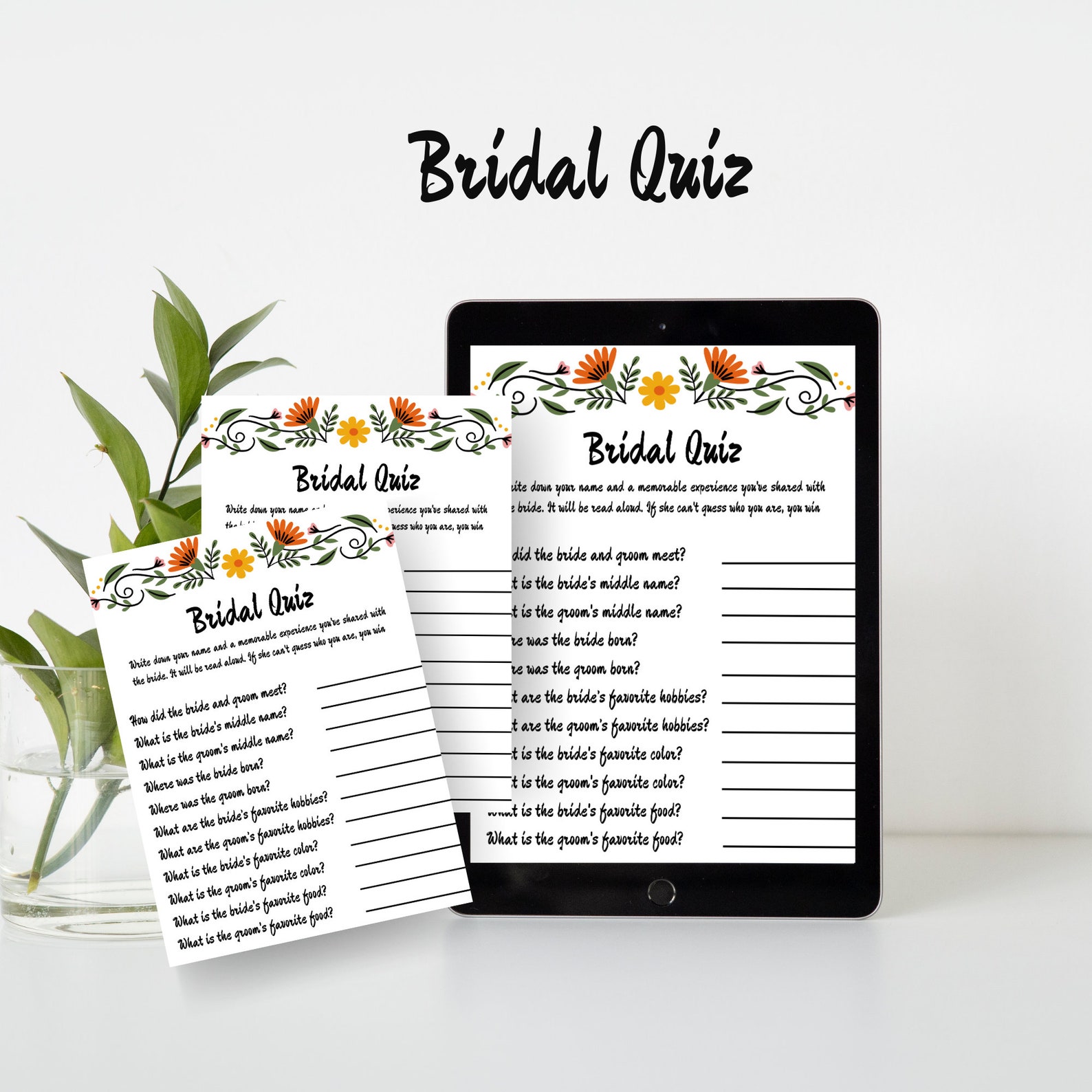 Floral Bridal Trivia Game, Fun Bridal Shower Quiz (printable) - Etsy