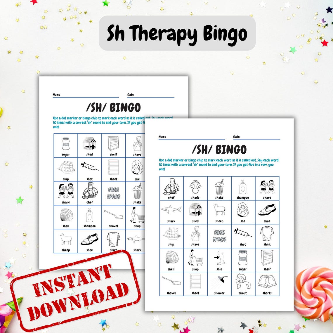 Speech Therapy Game for Kids | Sh Therapy Bingo | Sh Speech Therapy ...