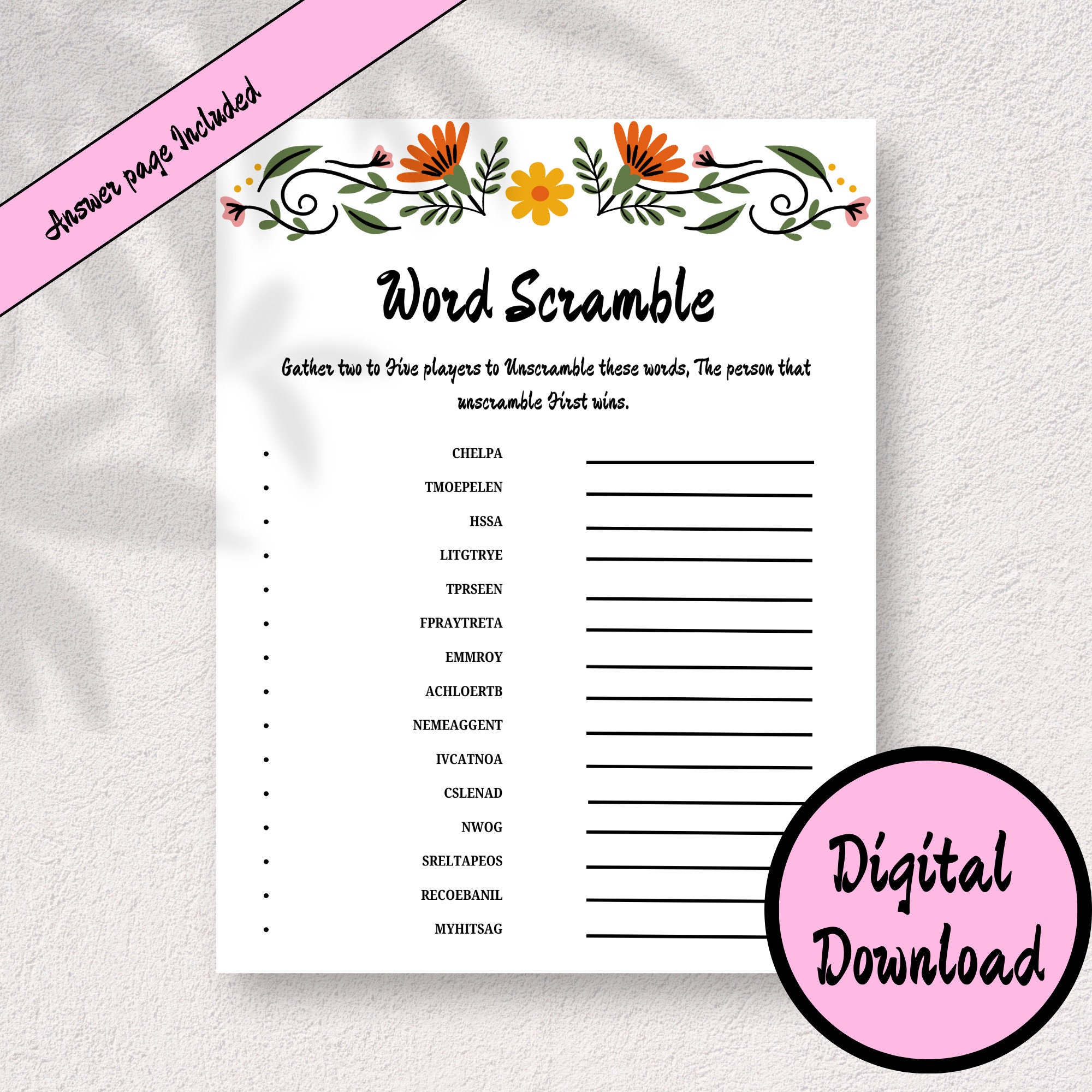 Word Scramble Game - Fun Brain-teaser for All Ages, Minimalist Baby ...