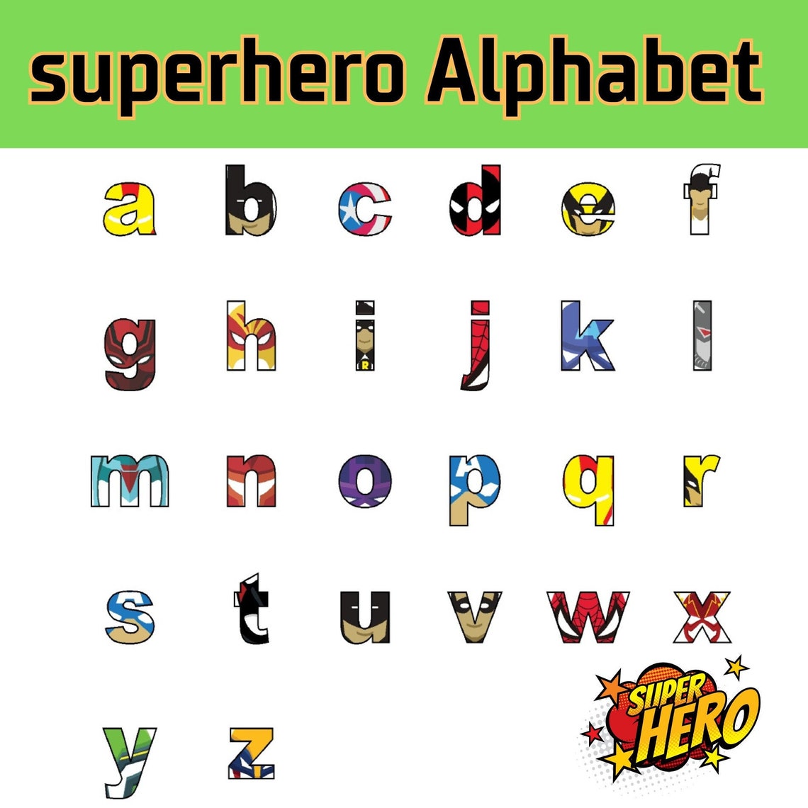 Printable Superhero Letters - Customizable Superhero Alphabet for Kids ...